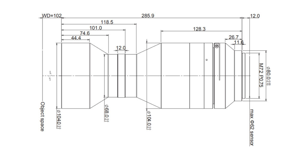 1.0X, 16K M72 Bi-Telecentric Lenses BFL Adjustable | DTCA16K COOLENS®